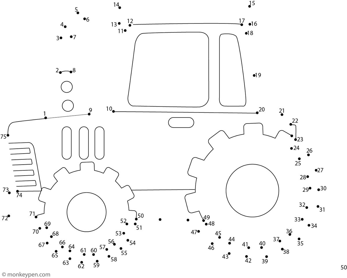 Tractor | Printable Dot-to-Dot Worksheet for Children