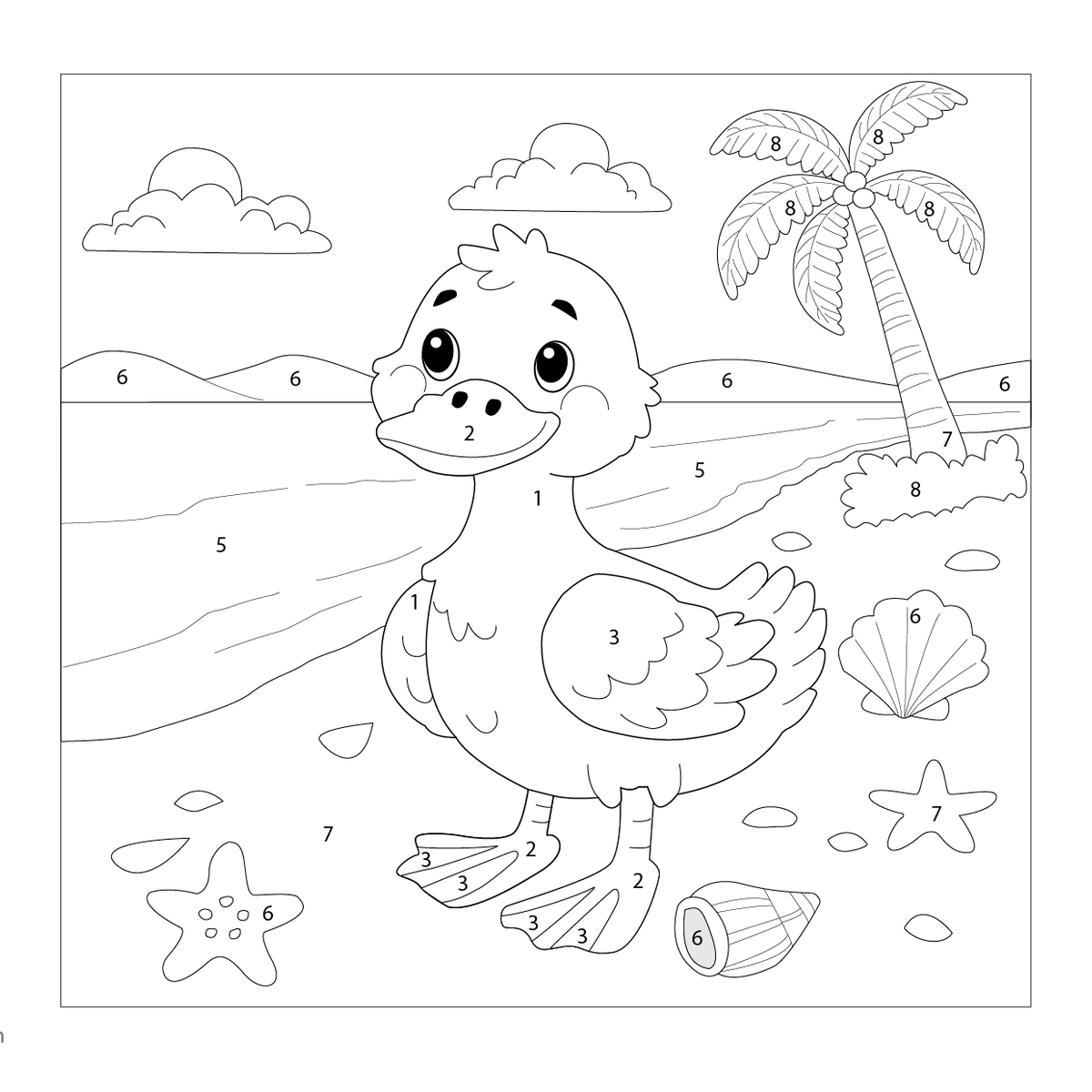 Duck at the Beach – Color by Number Sunny Day PDF