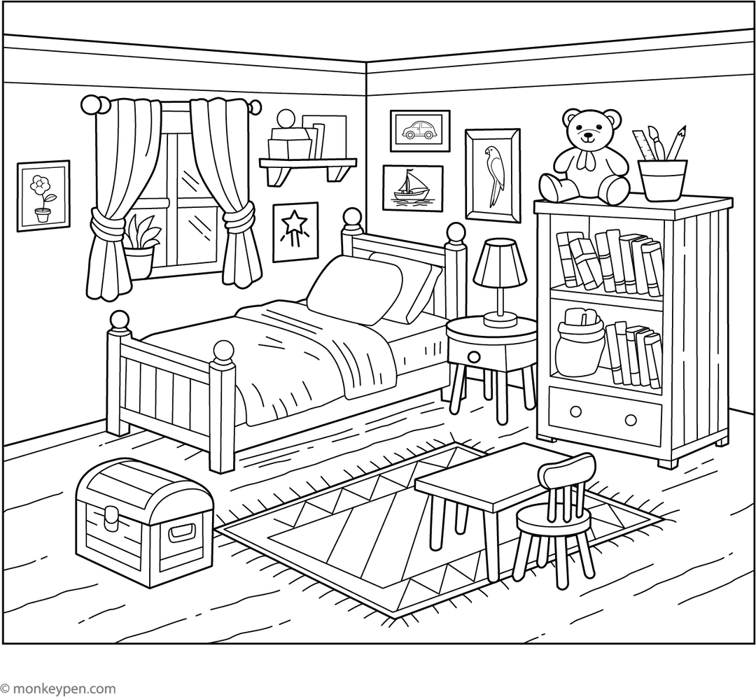 Kids Bedroom Coloring Page