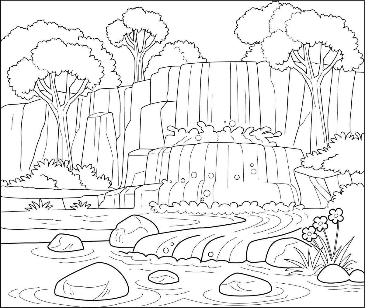 Waterfall Coloring Page For Children