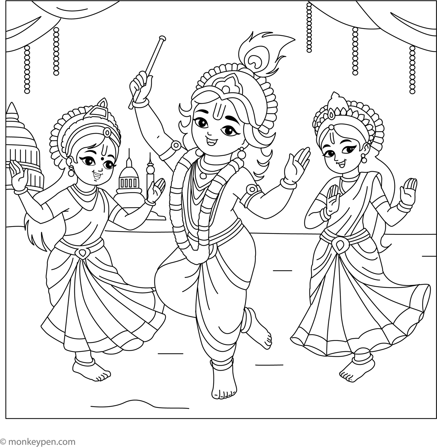 Krishna Dancing With Gopis Coloring Page