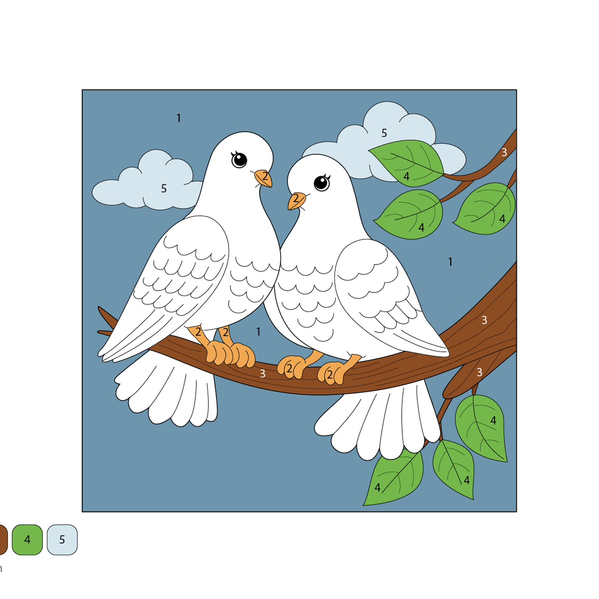 Pair of Doves Color by Number – Free PDF Coloring Page
