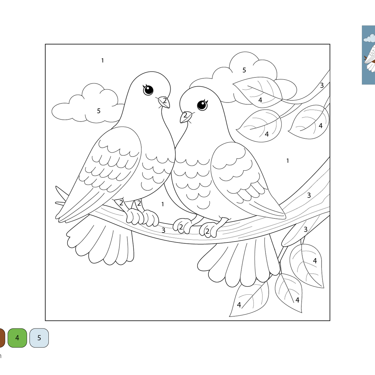 Pair of Doves Color by Number – Free PDF Coloring Page