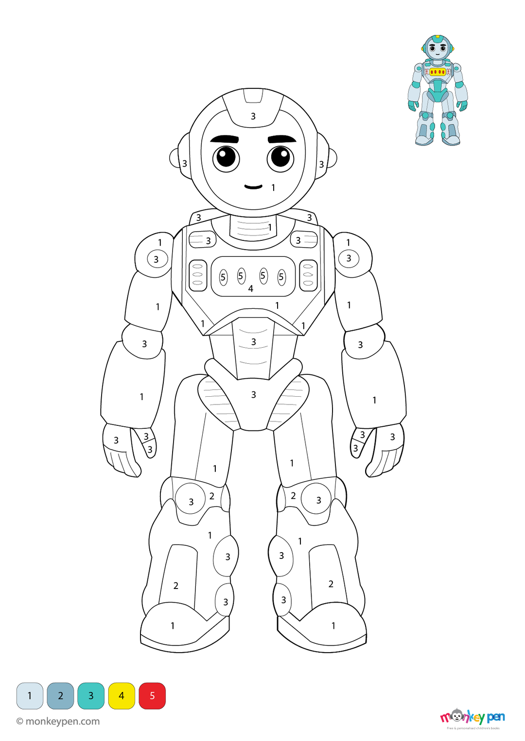 Robot Color by Number – Free Tech Coloring PDF Download