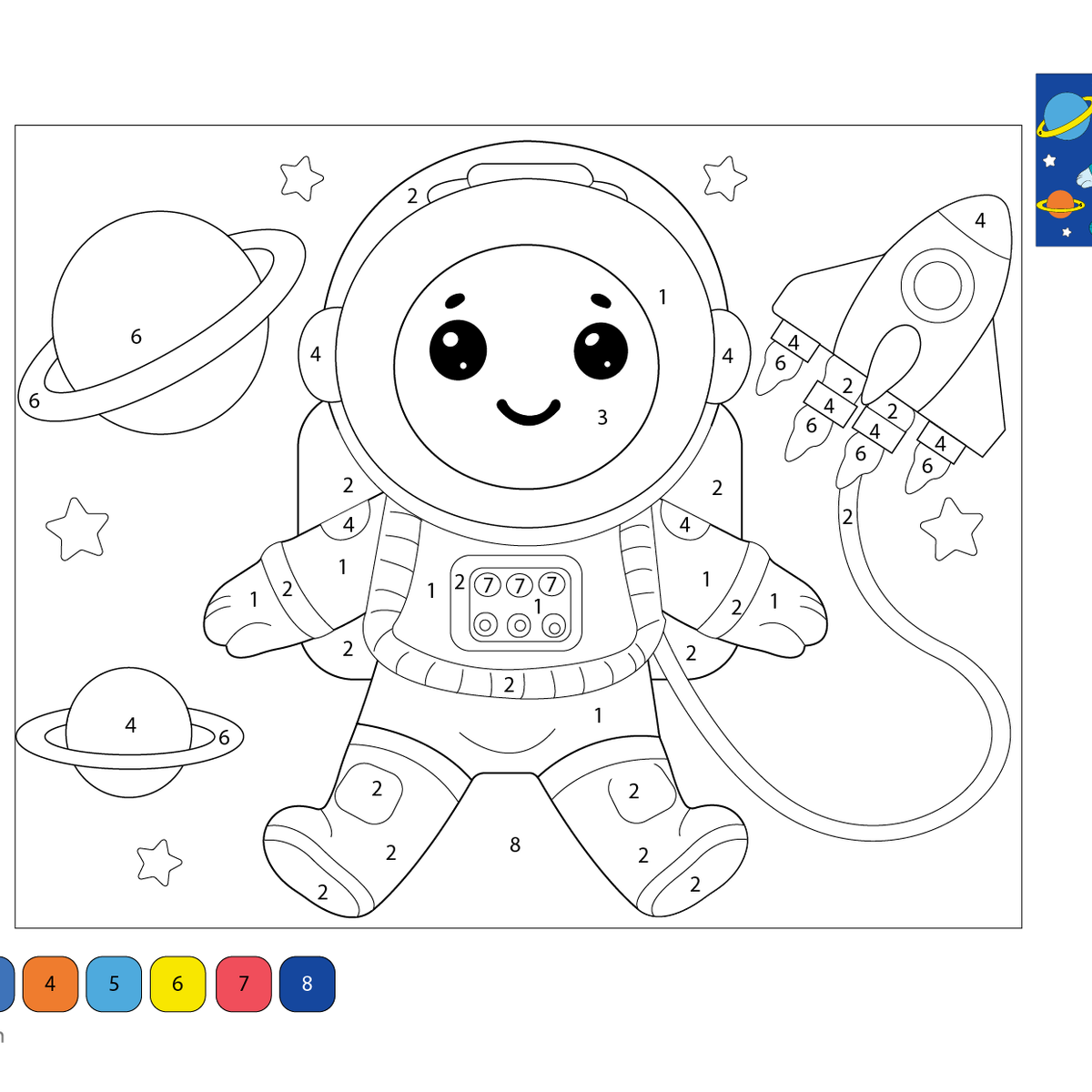 Space Walking Astronaut Color by Number – Free Printable