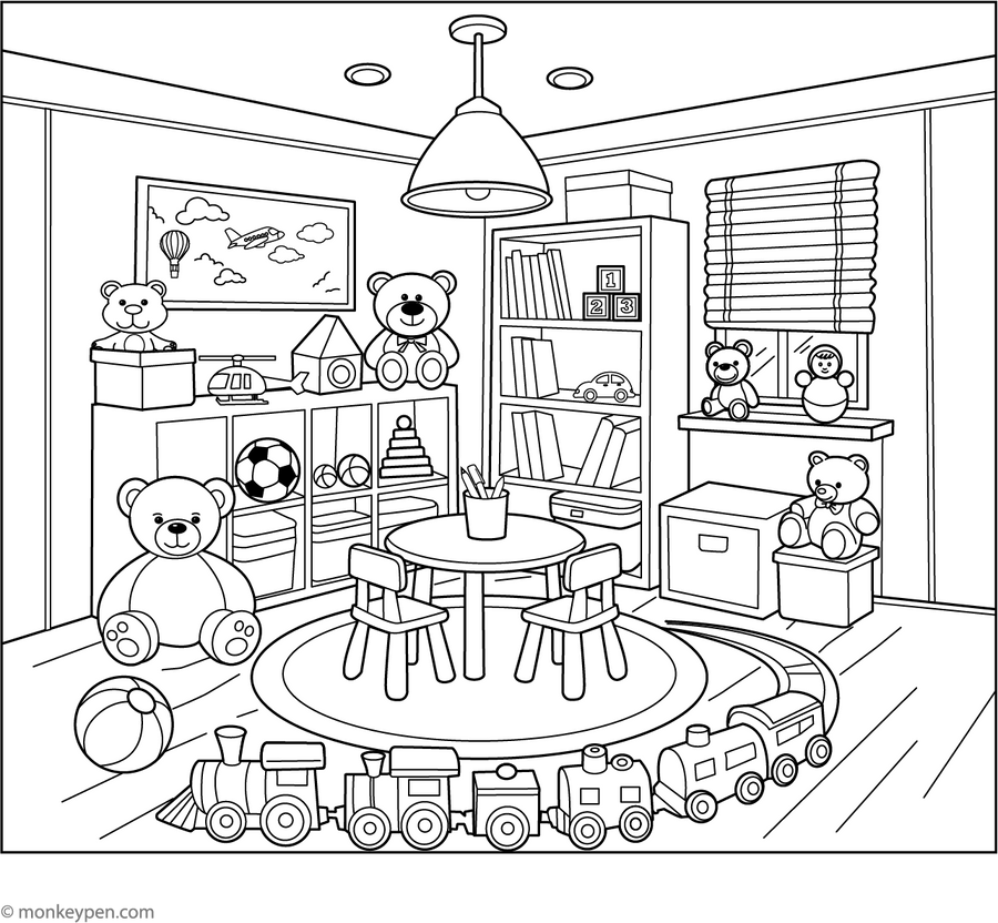 Play Room Coloring Page – Free Printable PDF for Kids Fun