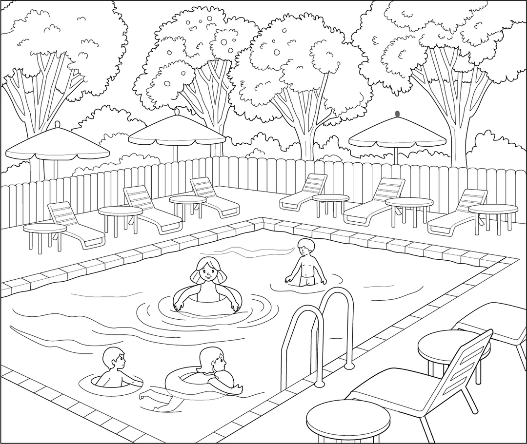 Swimming Pool Coloring Page For Children