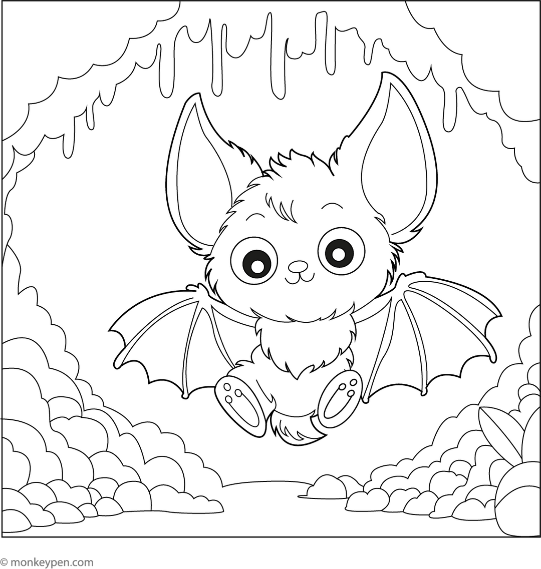 Bat In Magical Cave Coloring Page
