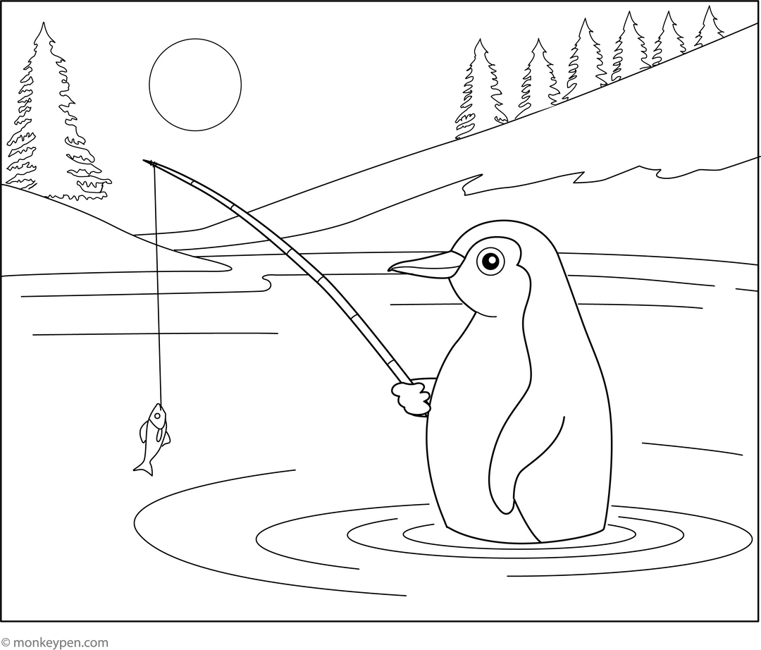 Free Printable Fishing Penguin Coloring Page – Fun for Kids