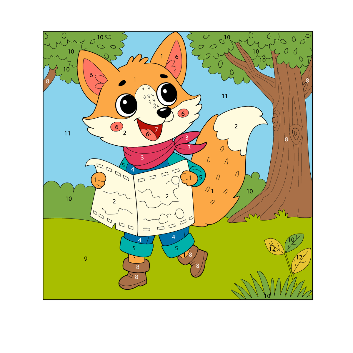 Fox Color by Number | Print & Color Free Pages for Kids