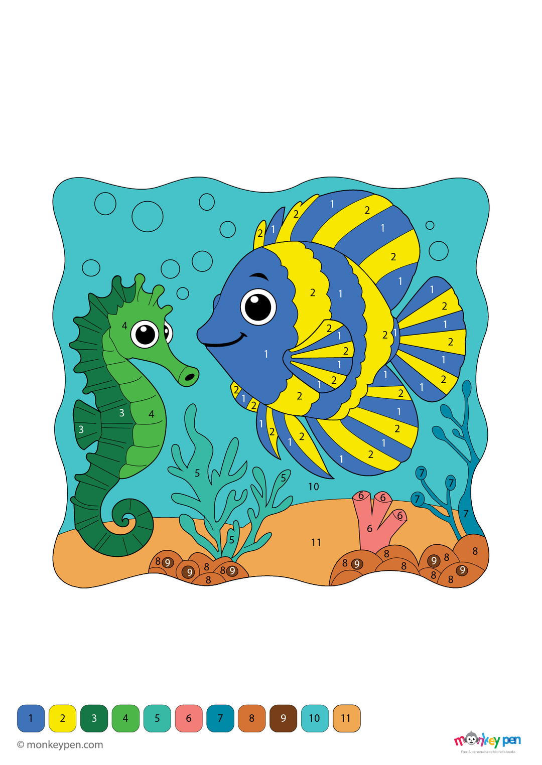 Angelfish & Seahorse – Color by Number Ocean Life PDF