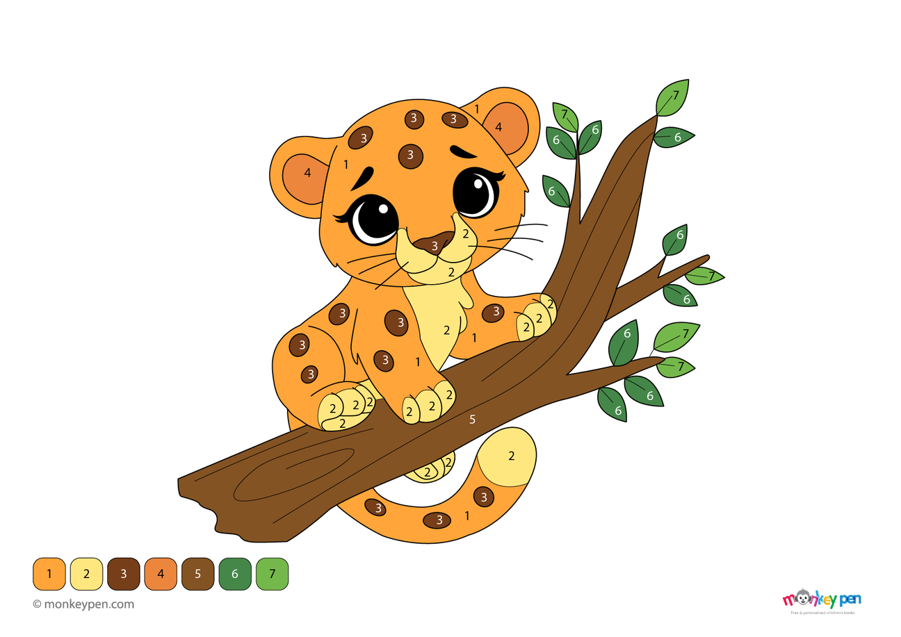 Baby Leopard – Color by Number Jungle PDF for Toddlers