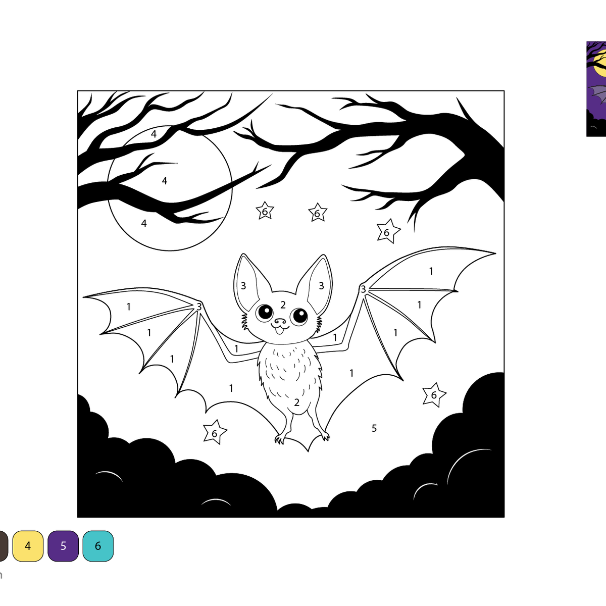 Bat in Starry Night – Color by Number Night Sky PDF