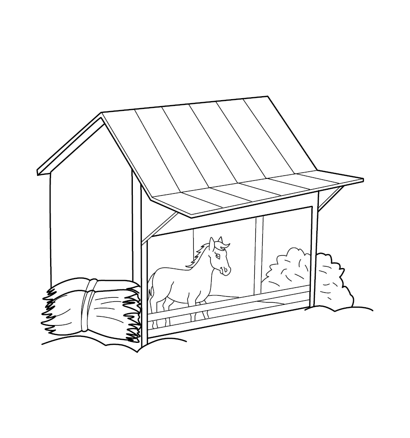 Free Printable Stable Coloring Page – Farm Fun for Kids