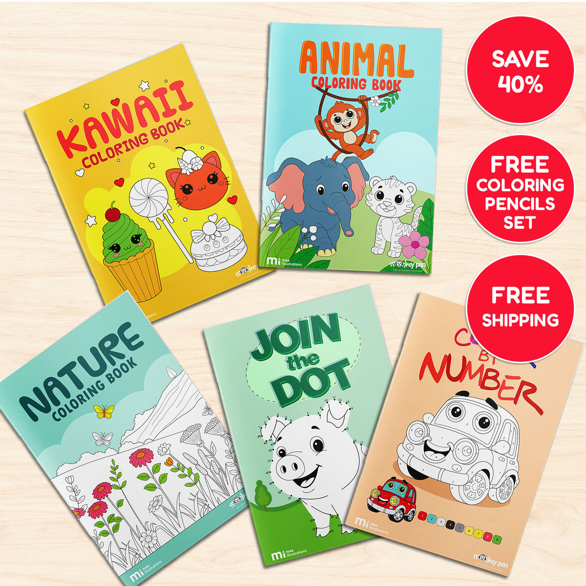 Jumbo Coloring Bundle-5 Fun Books and Free Coloring Pencils