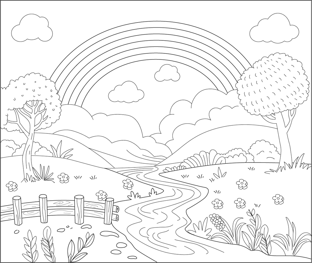 Rainbow Scenery - Free Printable Coloring Page PDF