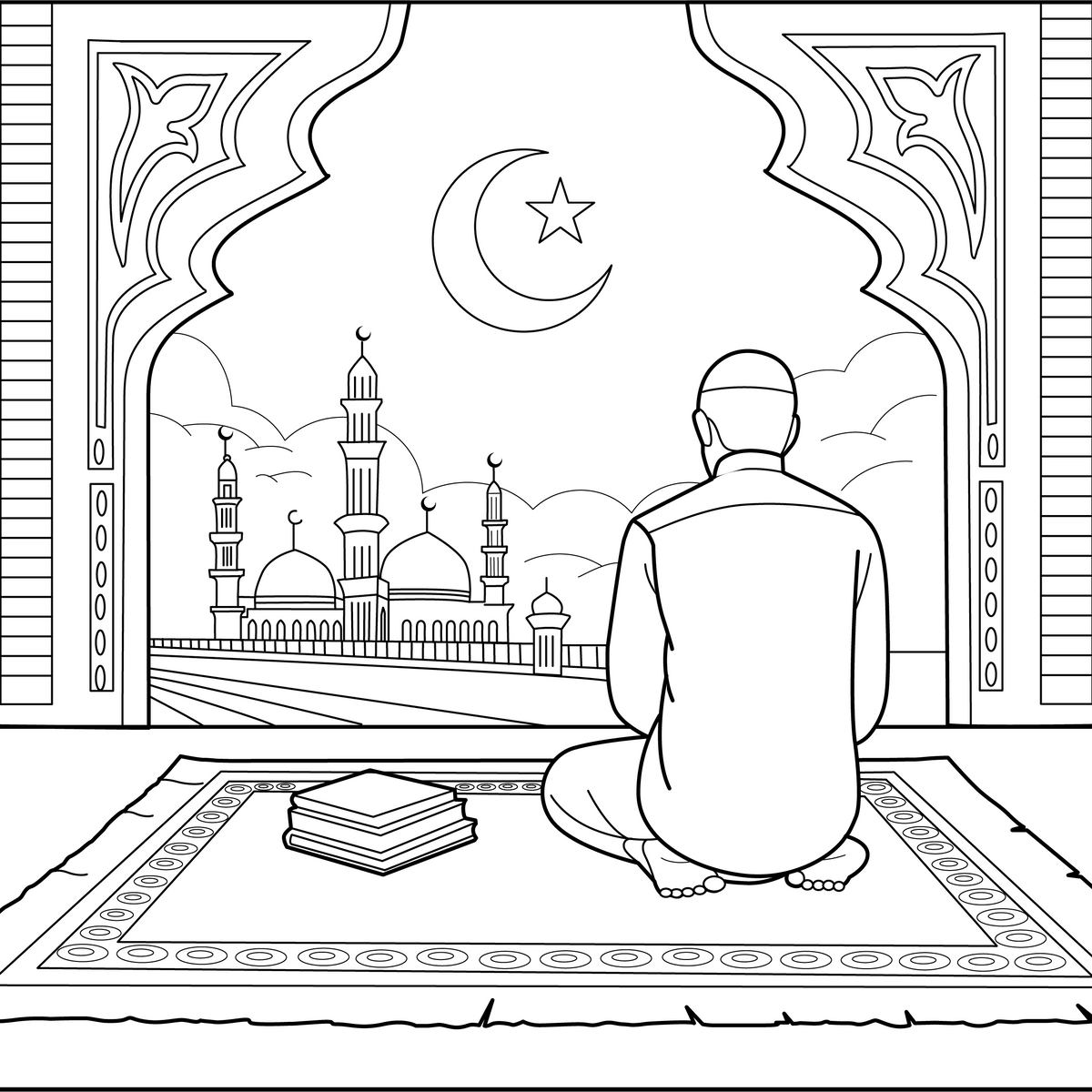 Muslim Prayer Coloring Page – Free PDF for Kids Fun