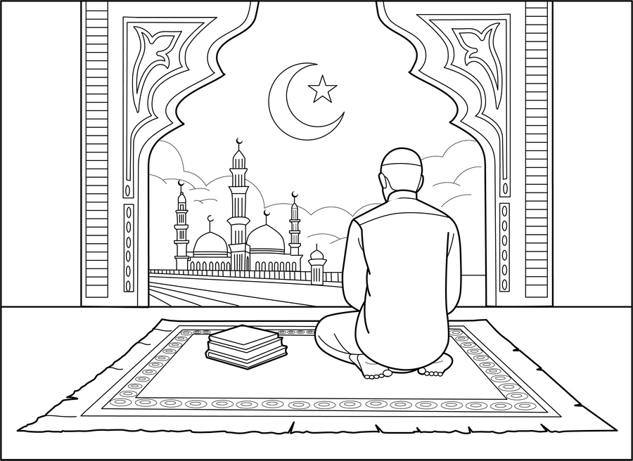 Muslim Prayer Coloring Page – Free PDF for Kids Fun