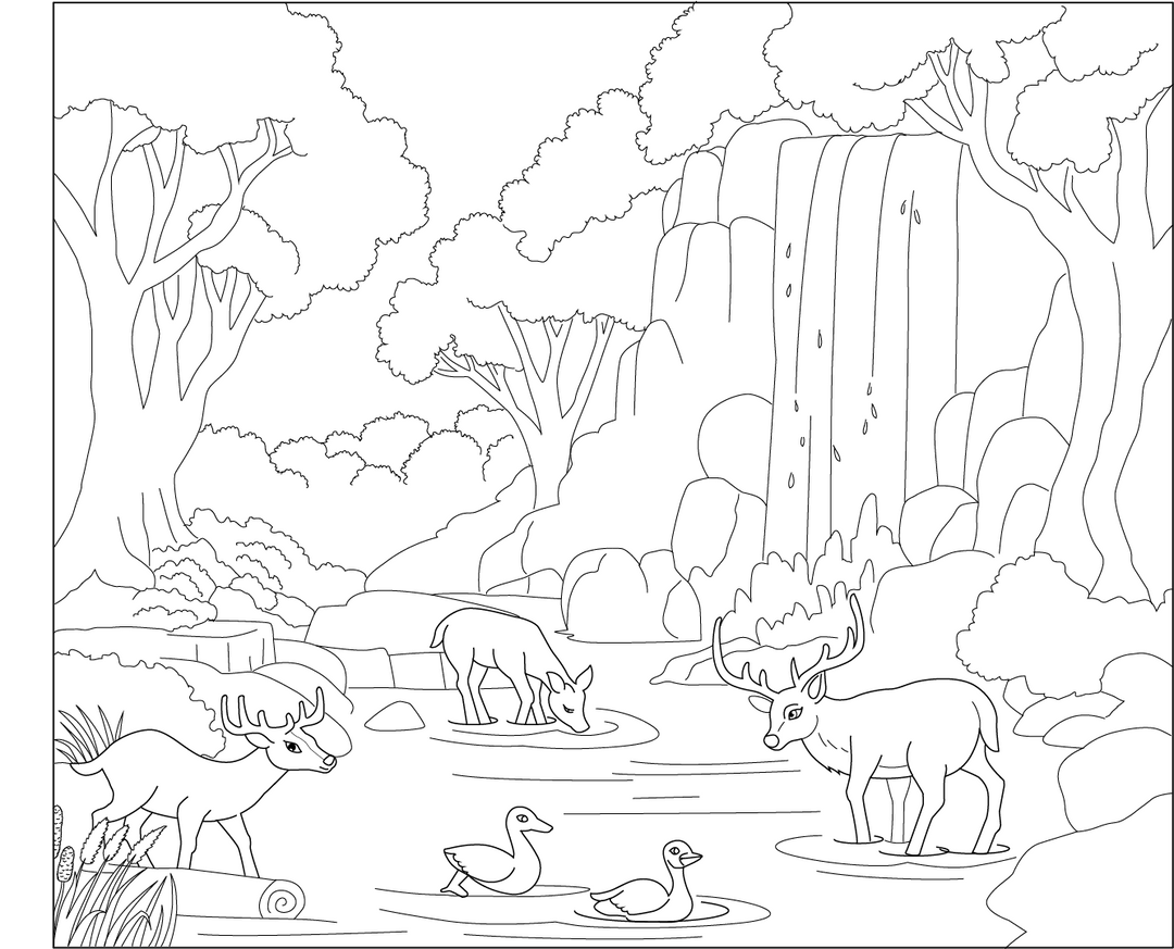 Waterfall Coloring Page – Free Printable PDF for Kids