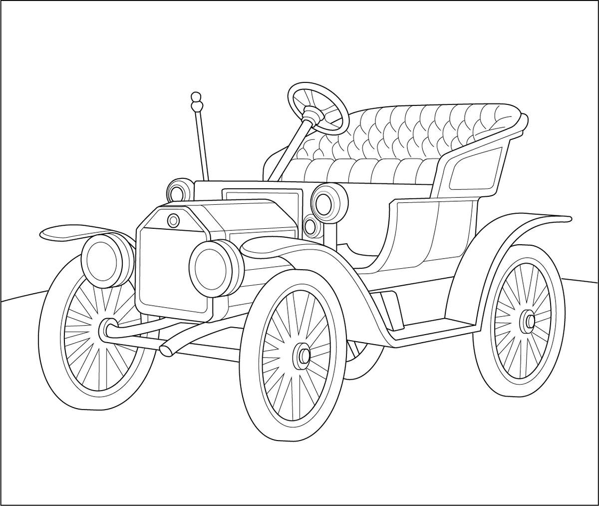 Printable Retro Convertible Coloring Page